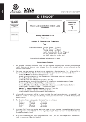 2018 Biology Examination Paper - 1 Attach your SACE registration number ...
