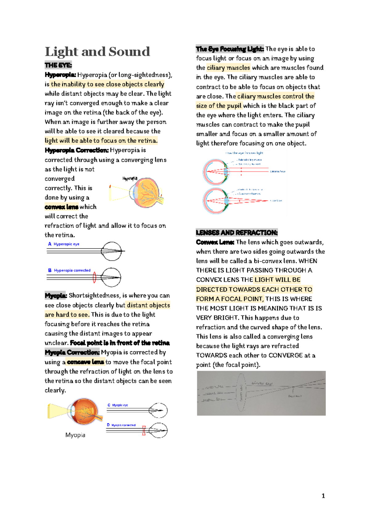 Science Notes Year 9 - Light and Sound TE EY: Hyepa: Hyepa (or lo-stes ...