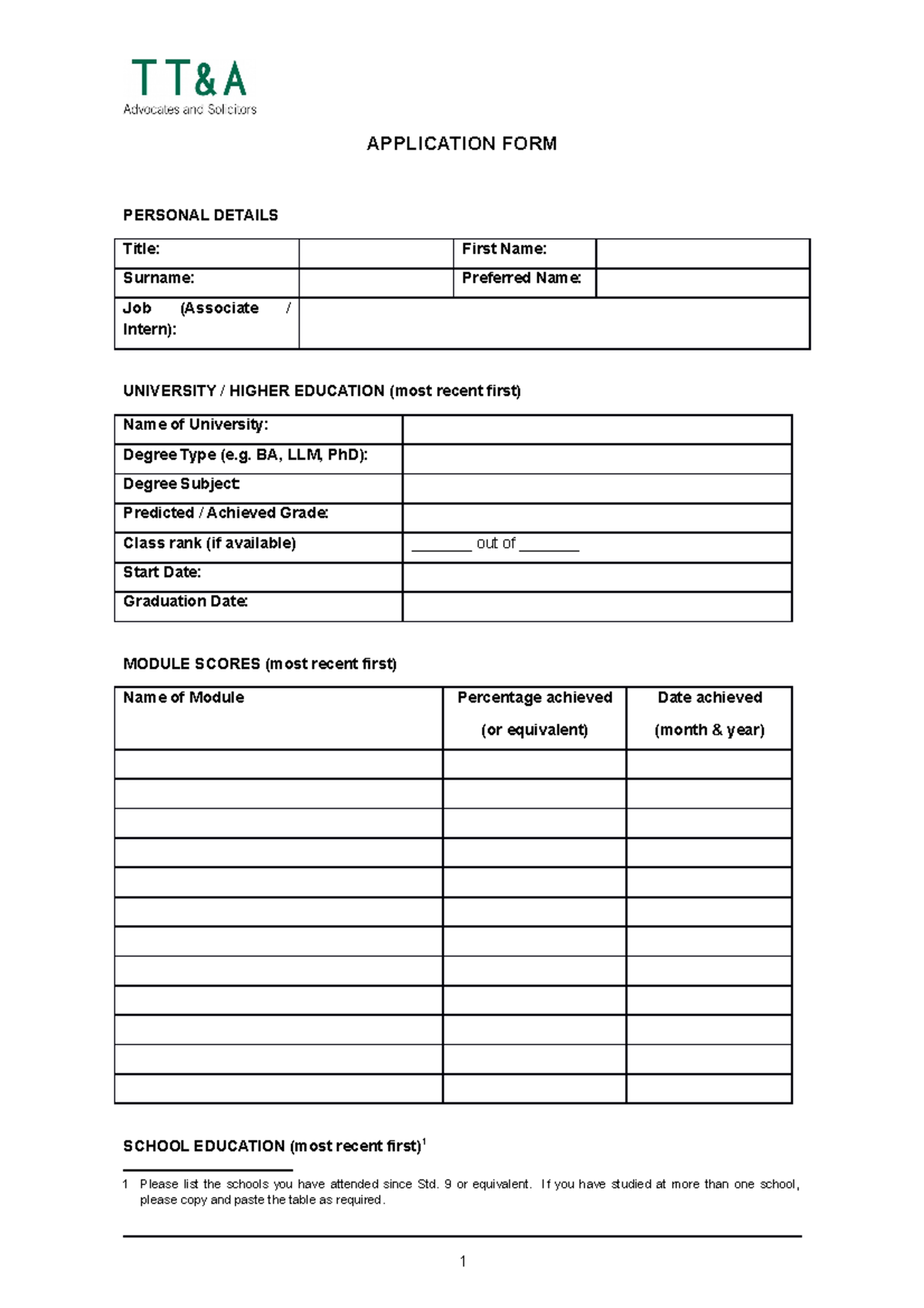 TT&A Application Form - Lecture notes 1 - APPLICATION FORM PERSONAL ...