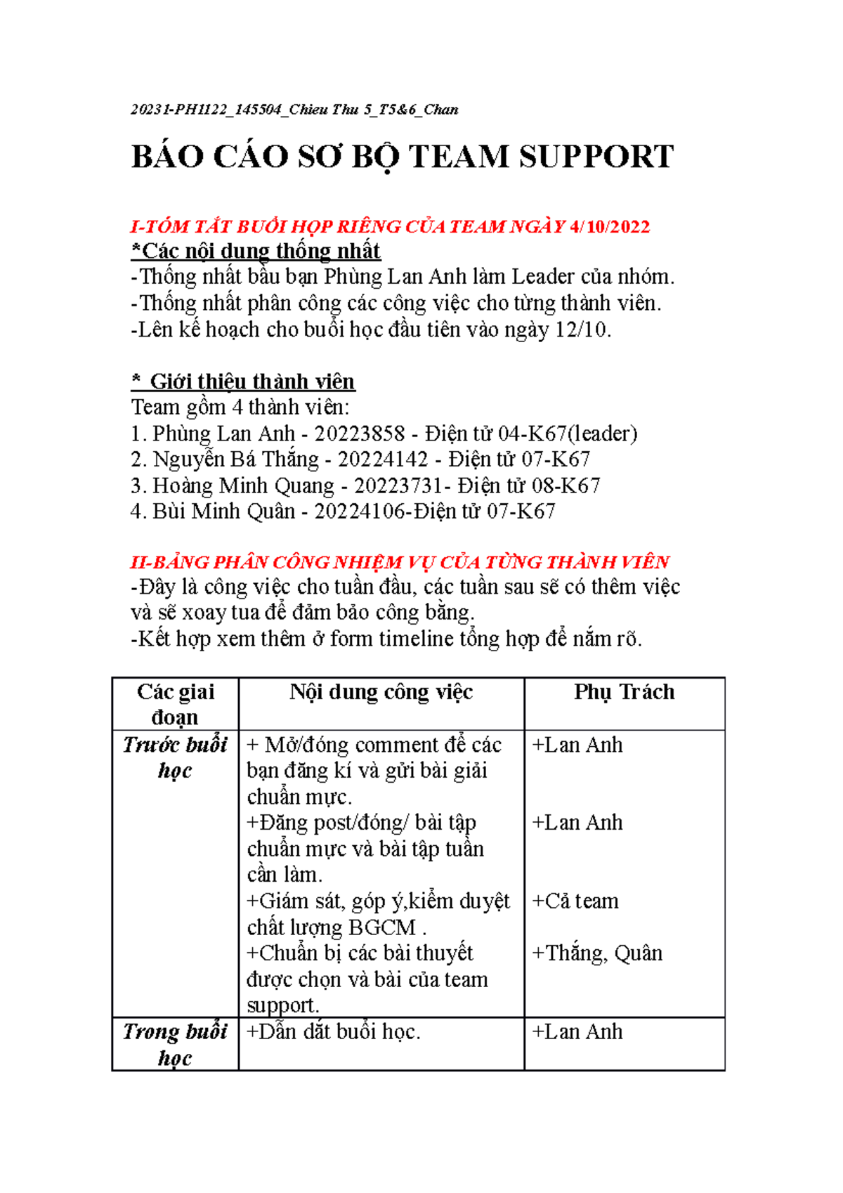 BẢN BÁO CÁO SƠ BỘ TP VL2 - tốt - 20231-PH1122_145504_Chieu Thu 5_T5&6_Chan BÁO CÁO SƠ BỘ TEAM ...