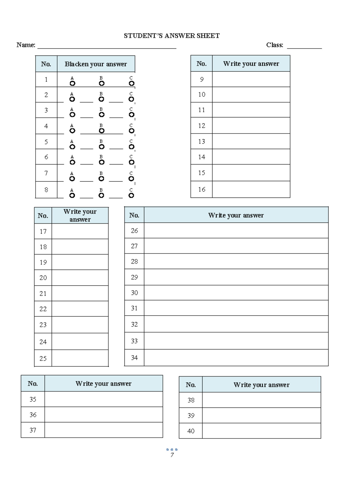 Student'S Answer Sheet - STUDENT’S ANSWER SHEET Name