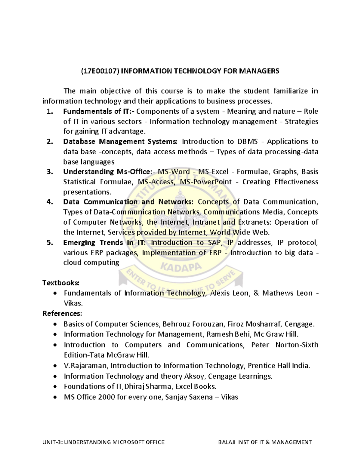 ITM Merged PDF - Zbzhzjzjzjxh - (17E00107) INFORMATION TECHNOLOGY FOR ...