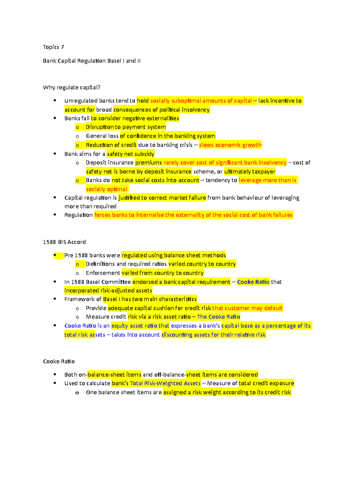 Economics of Banking Topics 7 - Topics 7 Bank Capital Regulation Basel ...