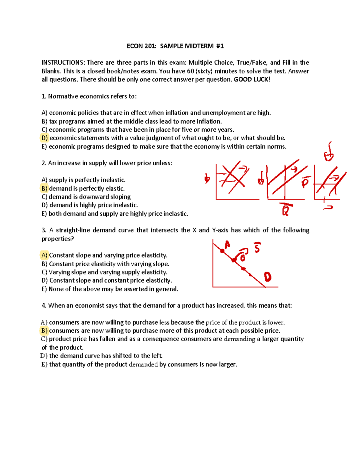 Solution Sample Midterm - ECON 201: SAMPLE MIDTERM # INSTRUCTIONS ...