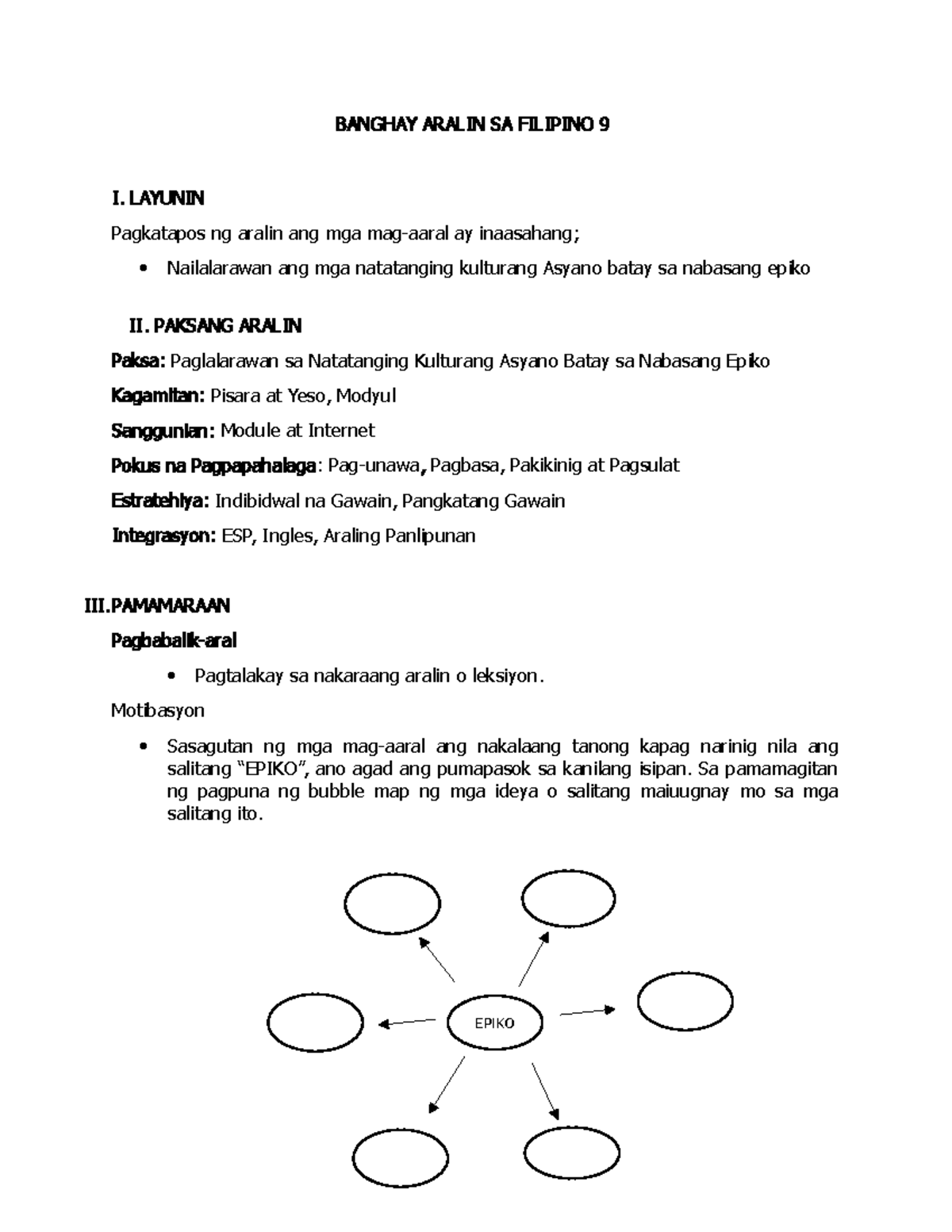 Paglalarawan sa Natatanging Kulturang Asyano Batay sa Nabasang Epiko ...