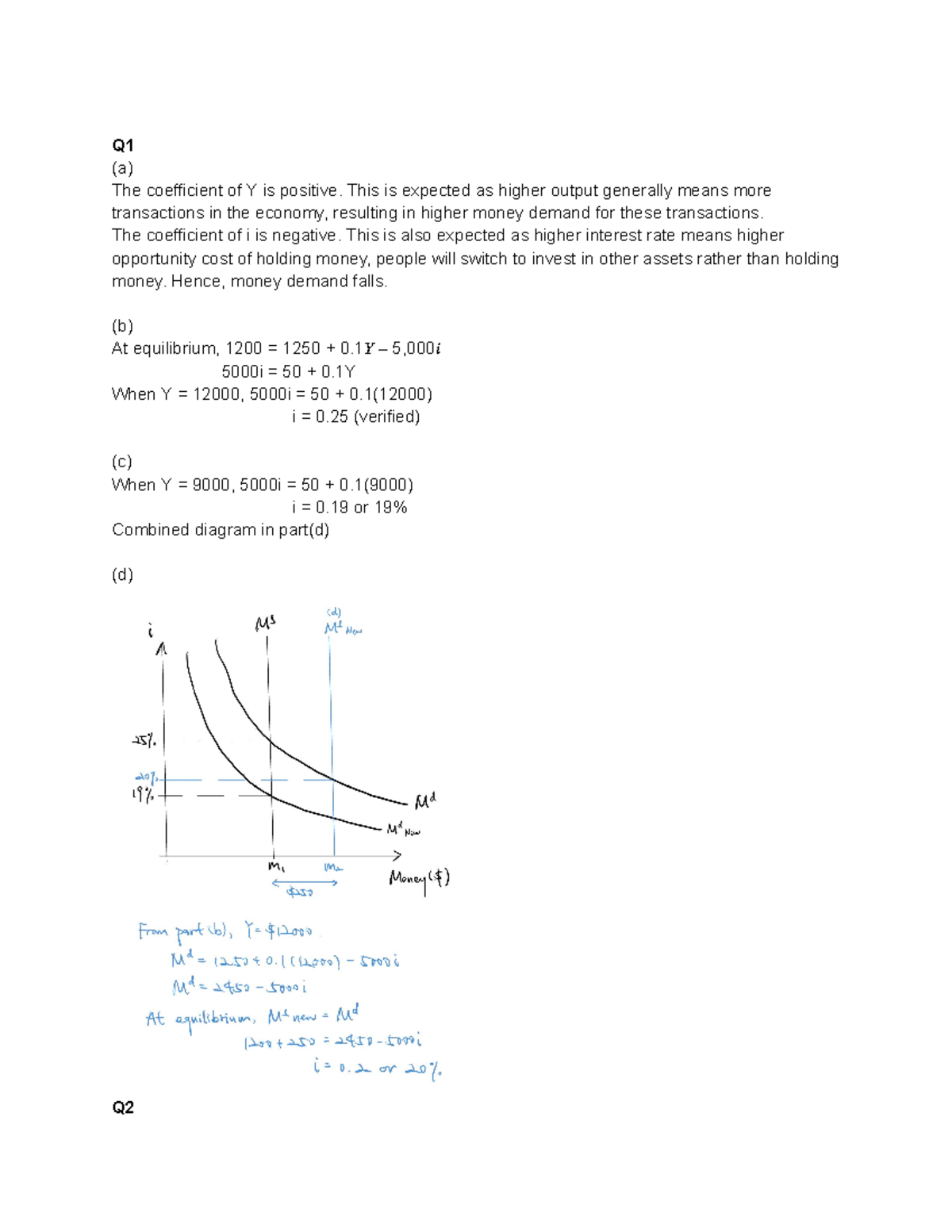 Macro ProblemSet 5 - Q (a) The coefficient of Y is positive. This is expected as higher output ...
