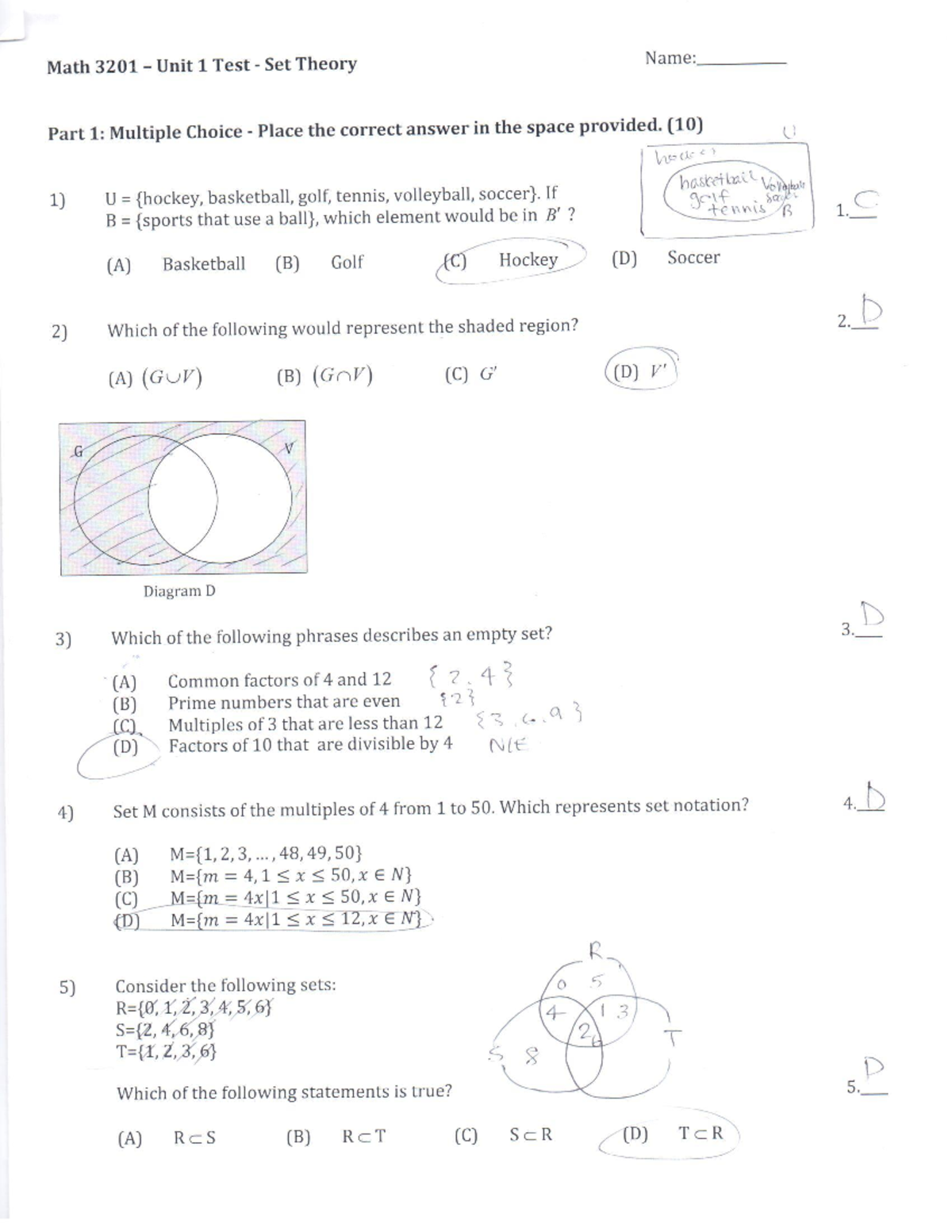 3201 final review key - mathd - Math 3201 Unit 1 Test Set Theory Name ...