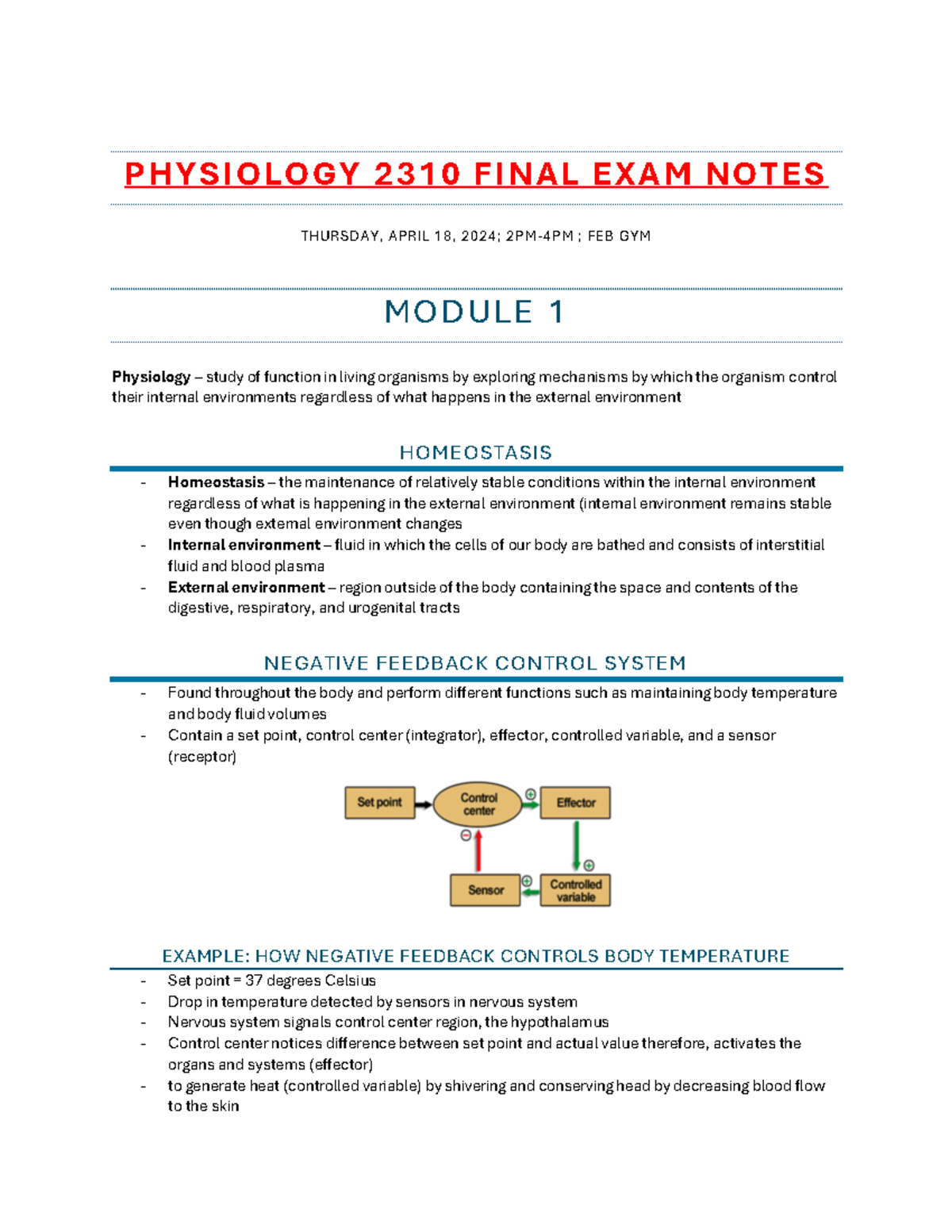 ALL module phys notes - P H Y S I O L O G Y 2 3 1 0 F I N A L E X A M N ...