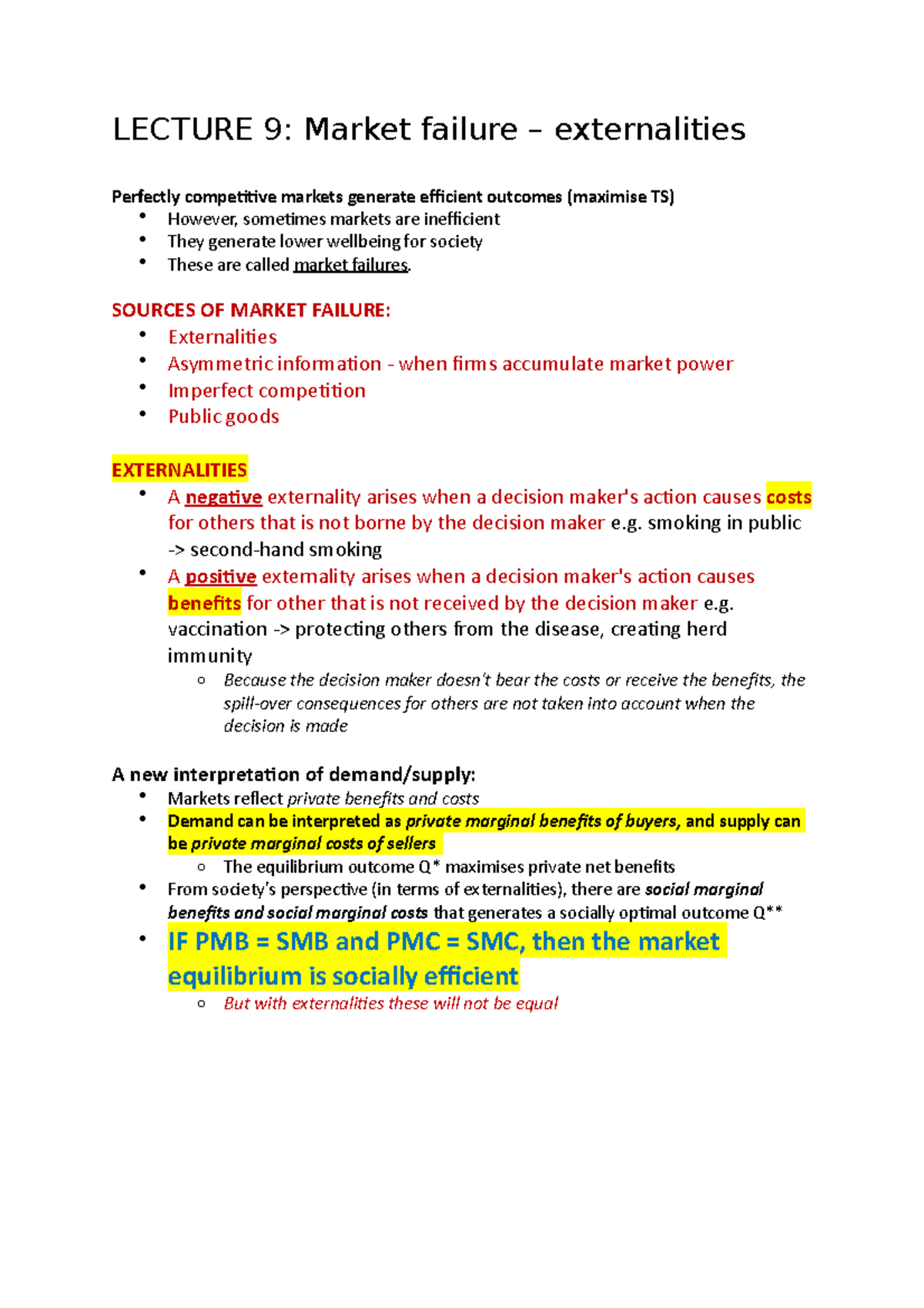 Lecture 9 - Market failure (externalities) - LECTURE 9: Market failure ...