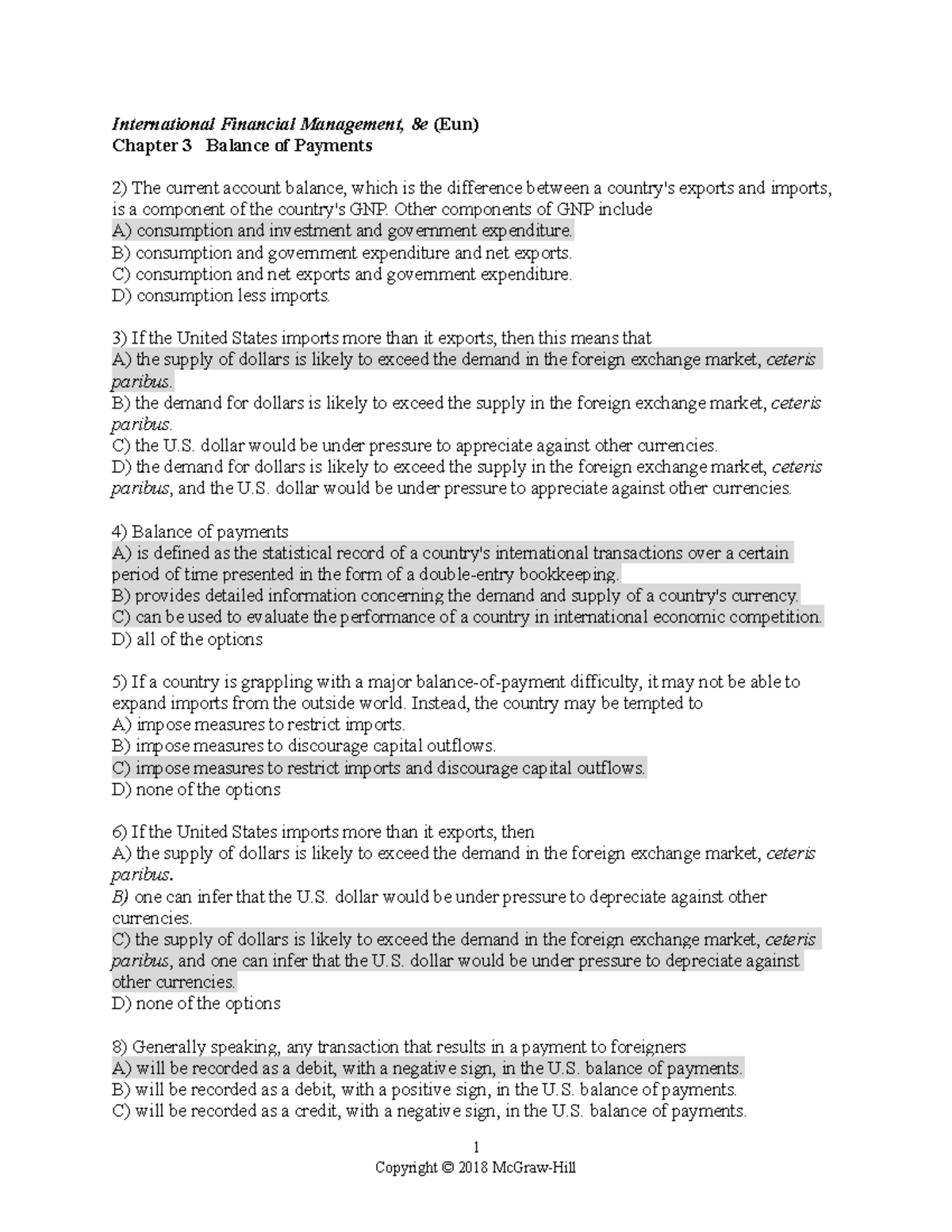 Eun8e chapter 03 tb answerkey copy - International Financial Management ...