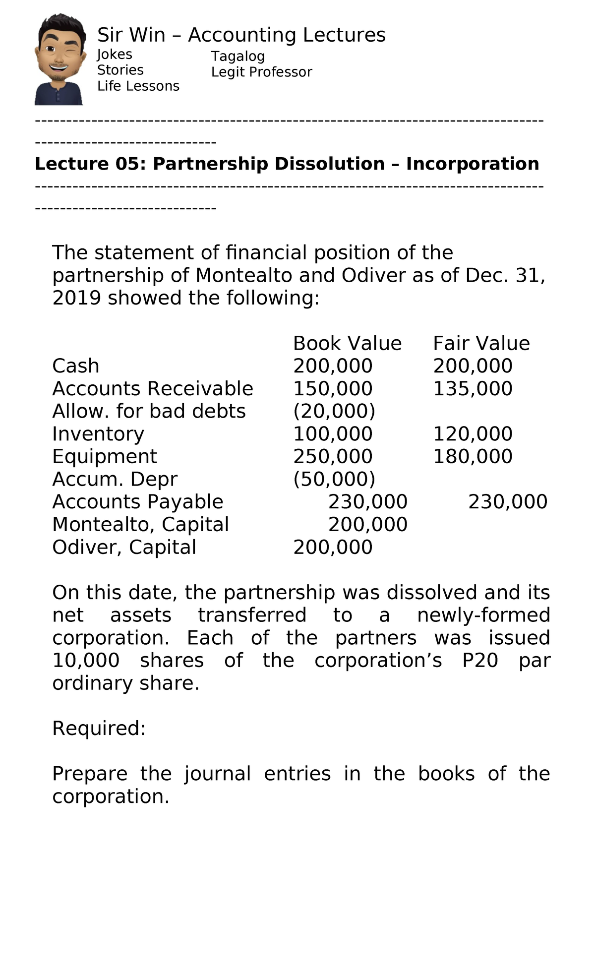 Dissolution - Incorporation - Sir Win – Accounting Lectures Jokes ...