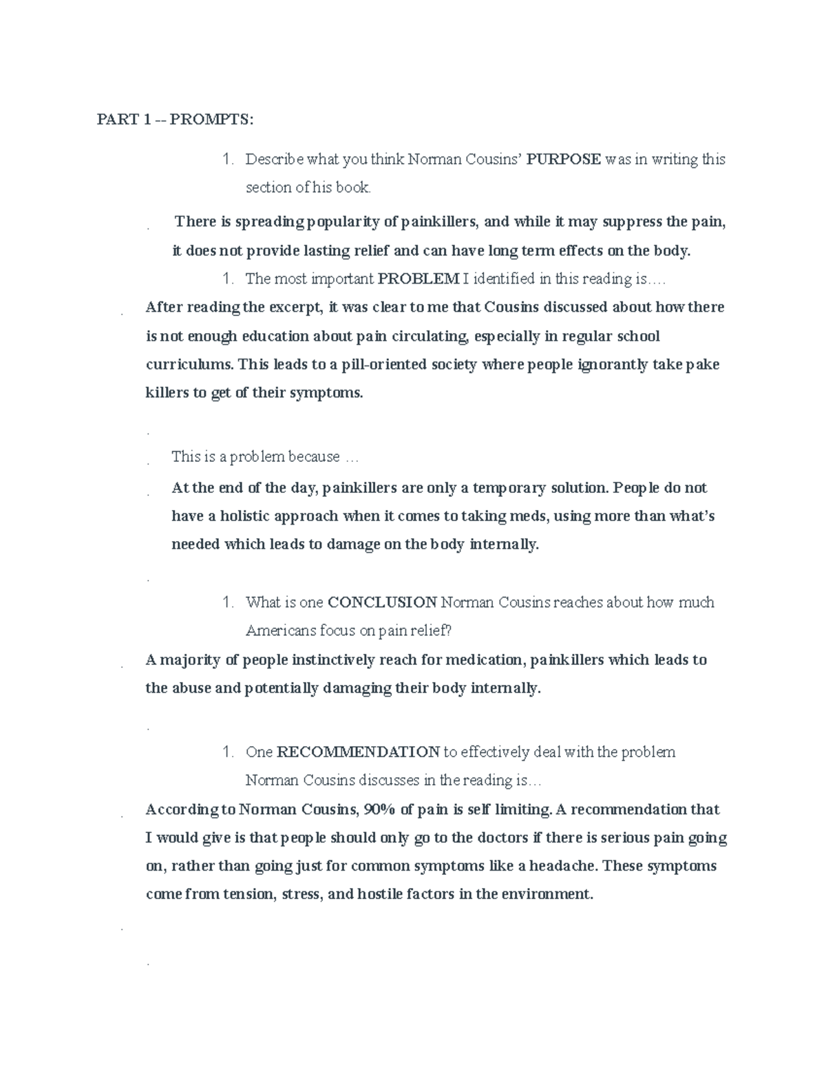 Norman Cousins Pain Conscious - PART 1 - PROMPTS: Describe what you ...