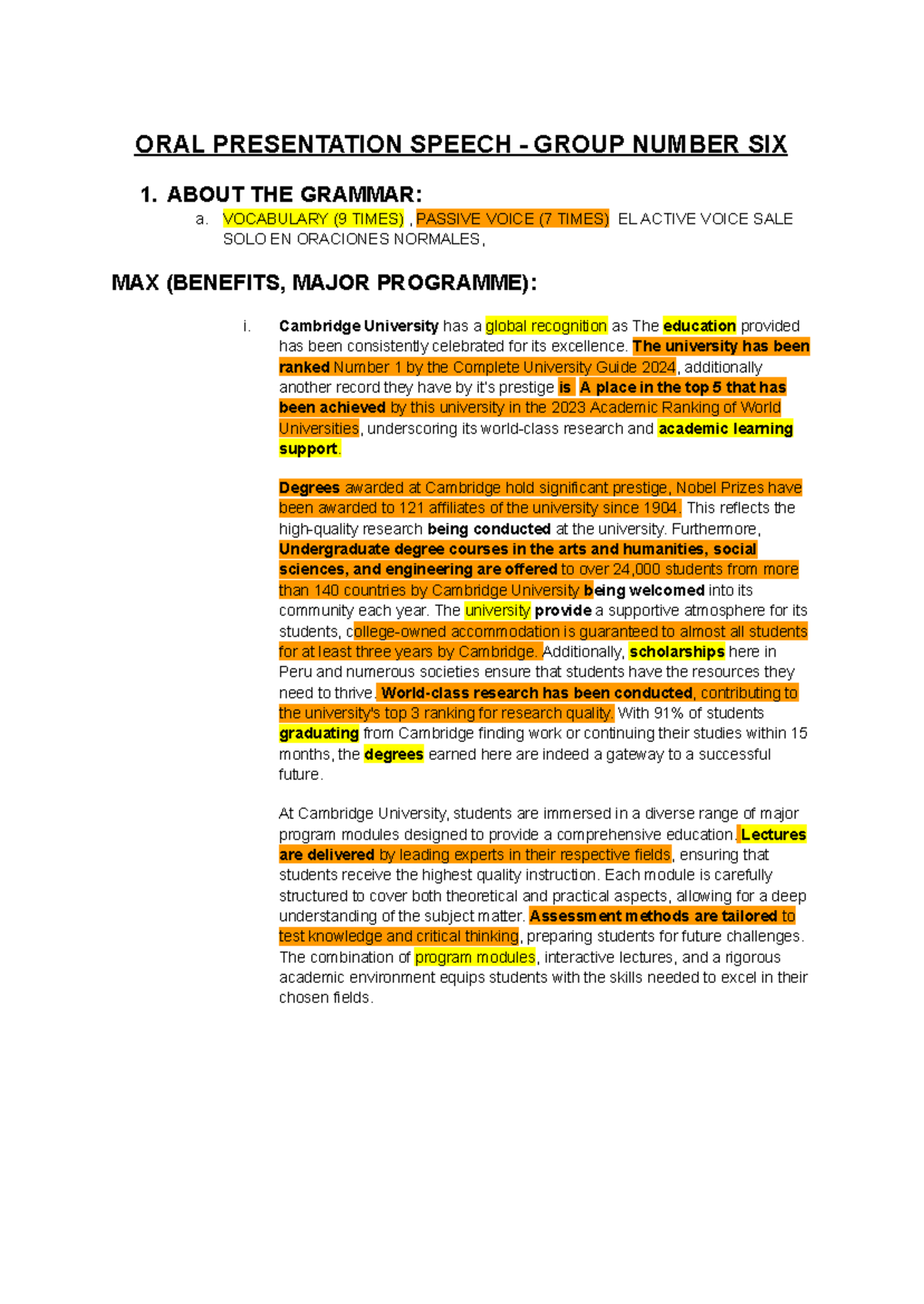 Copia de ORAL Presentation Speech - Group Number SIX - ORAL ...