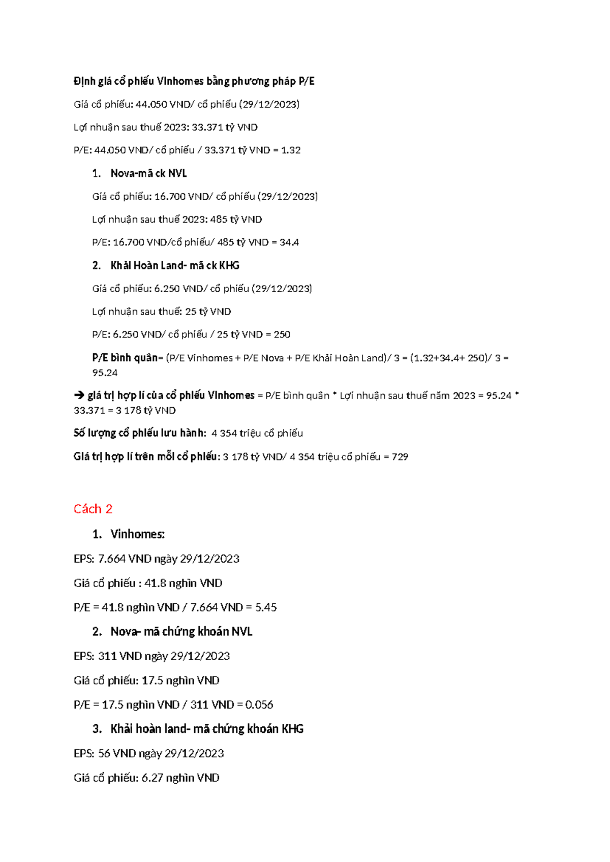 Định giá cổ phiếu P - không - Định giá cổ phiếu Vinhomes bằng phương ...