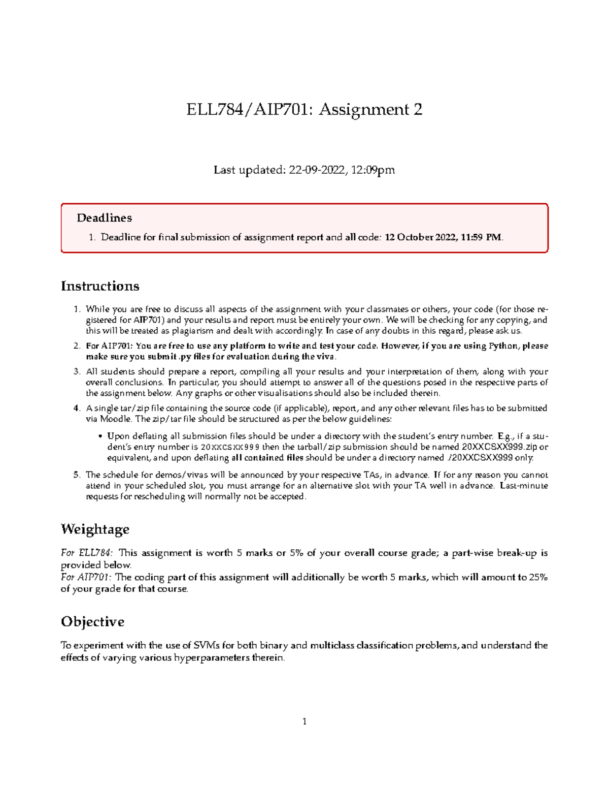 A2 22 - Pattern Recognition - ELL784/AIP701: Assignment 2 Last updated ...