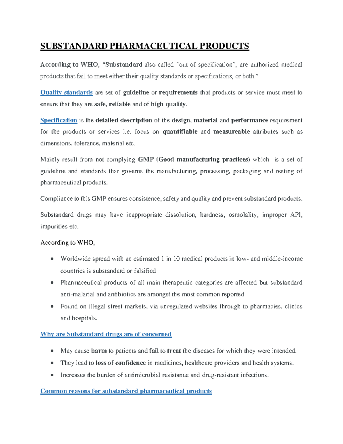 Substandard Products - SUBSTANDARD PHARMACEUTICAL PRODUCTS According to ...