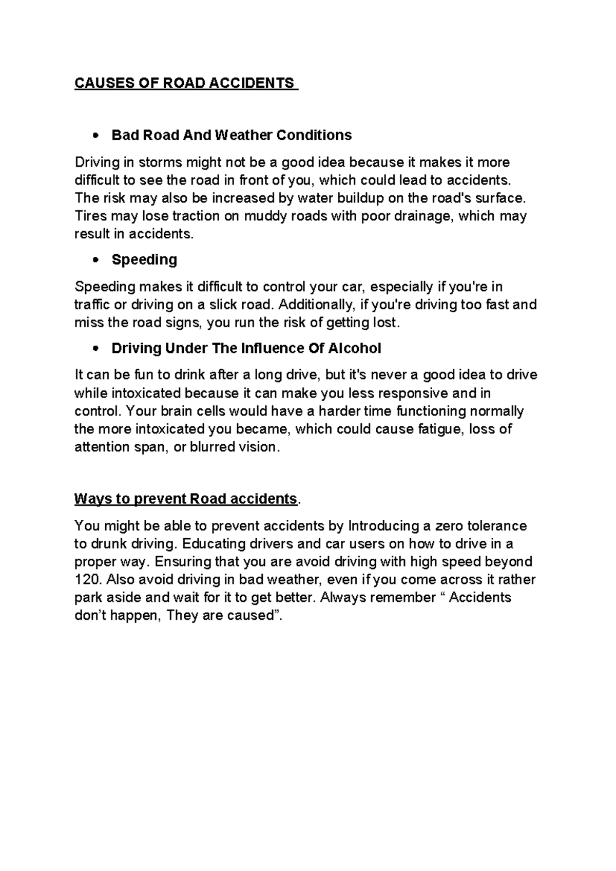 Causes OF ROAD Accidents - CAUSES OF ROAD ACCIDENTS Bad Road And ...