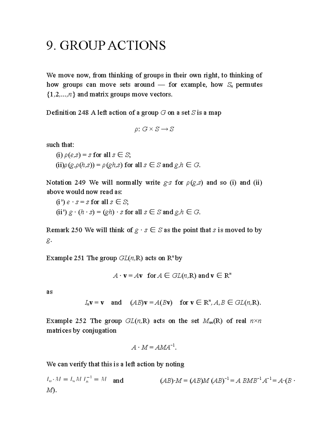 Gga 11 Group Actions 9 Group Actions We Move Now From Thinking Of Groups In Their Own