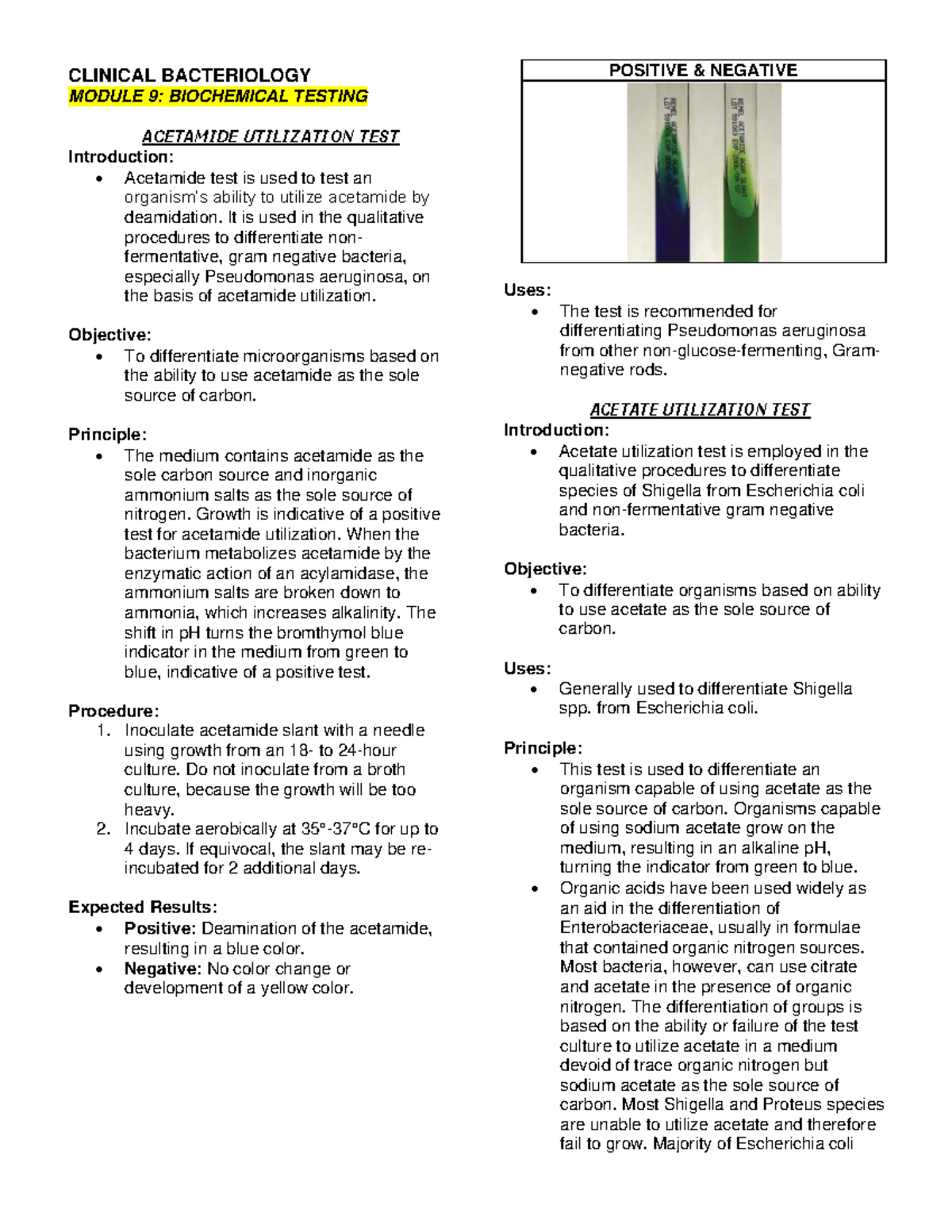 Module 9 - Biochemical Testing - CLINICAL BACTERIOLOGY MODULE 9 ...