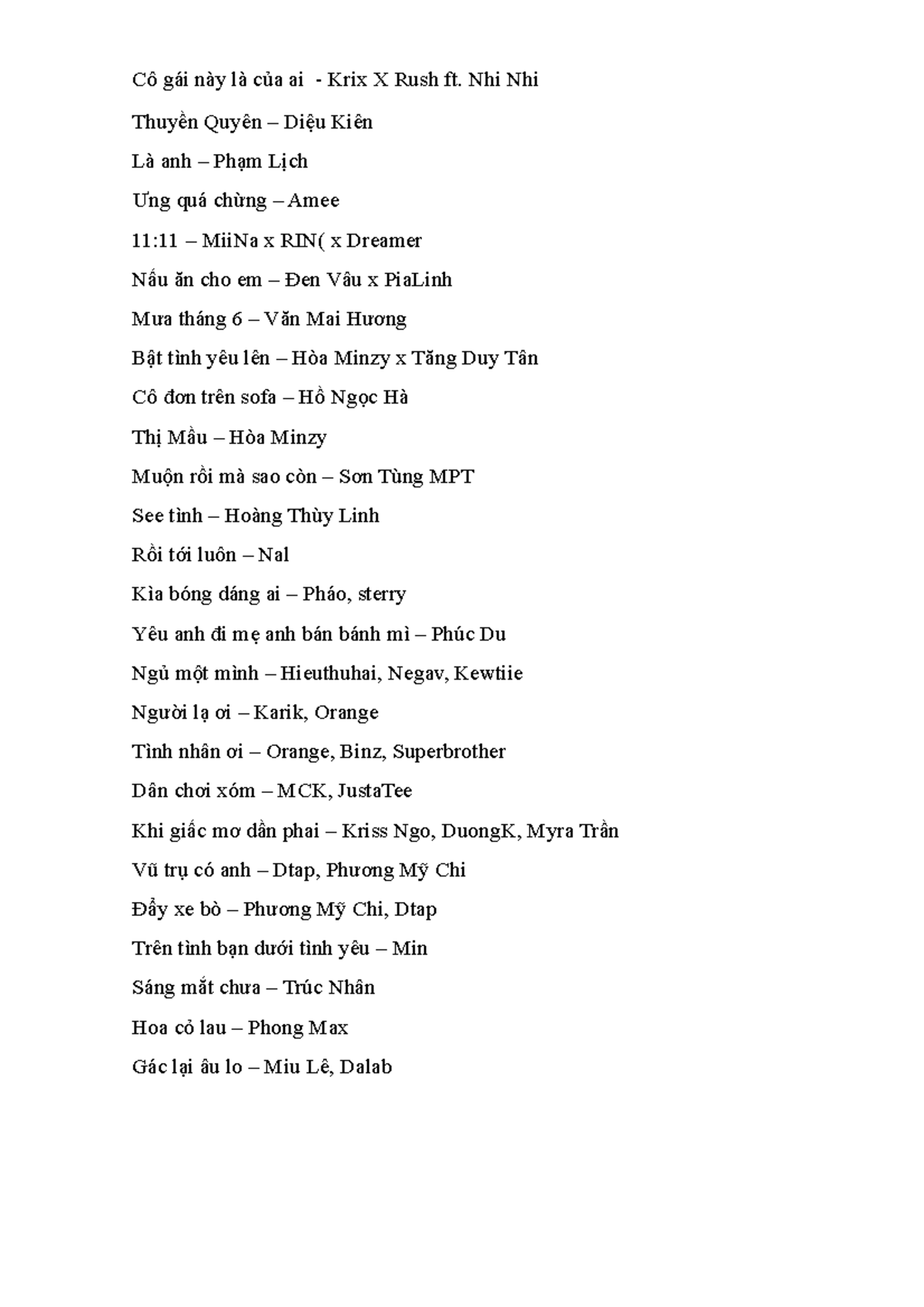 DANH SACH TEN BAI HAT - DANH SACH TEN BAI HAT - Cô gái này là của ai ...