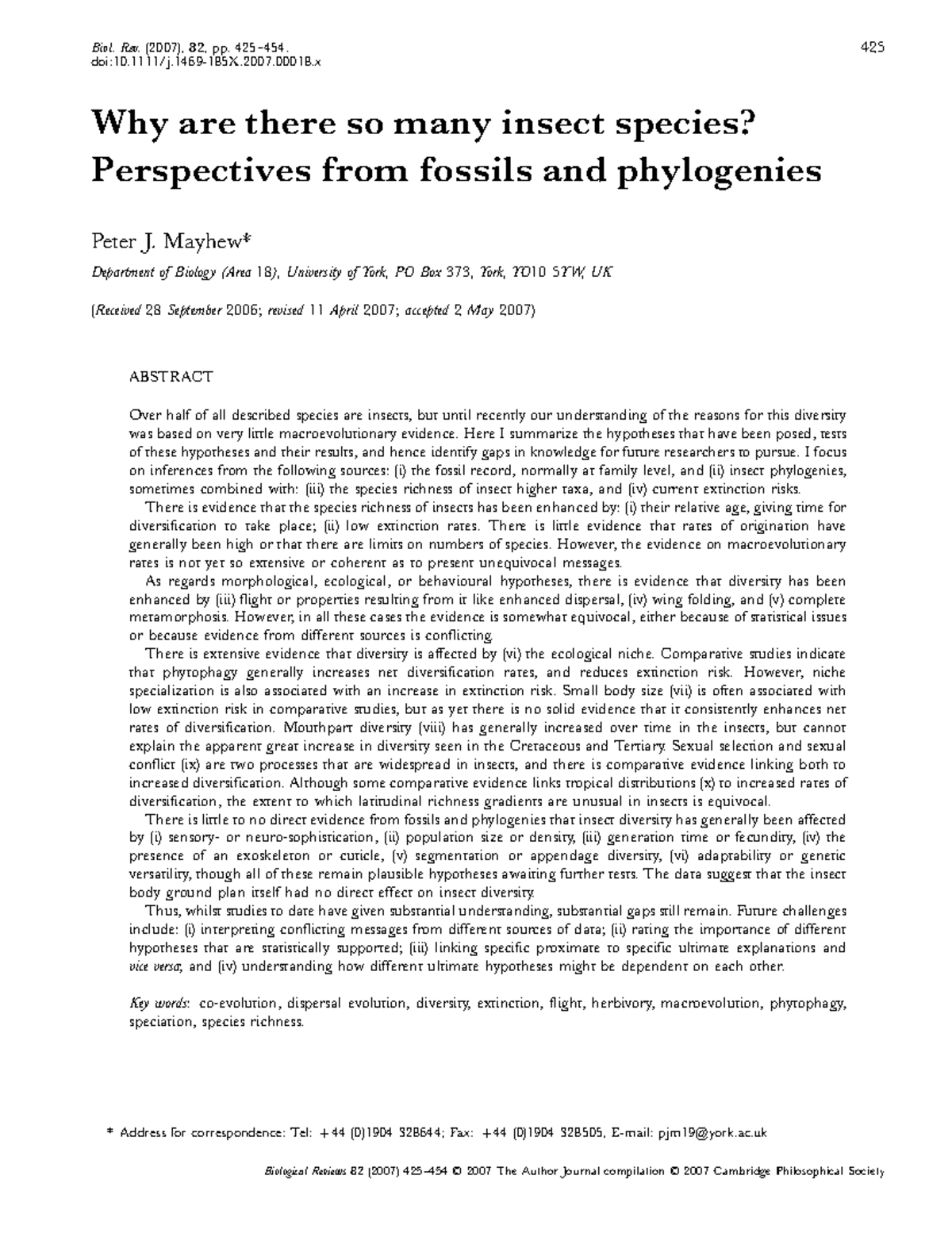 Mayhew why so many insect species - Biol. Rev.(2007), 82 , pp. 425–454 ...