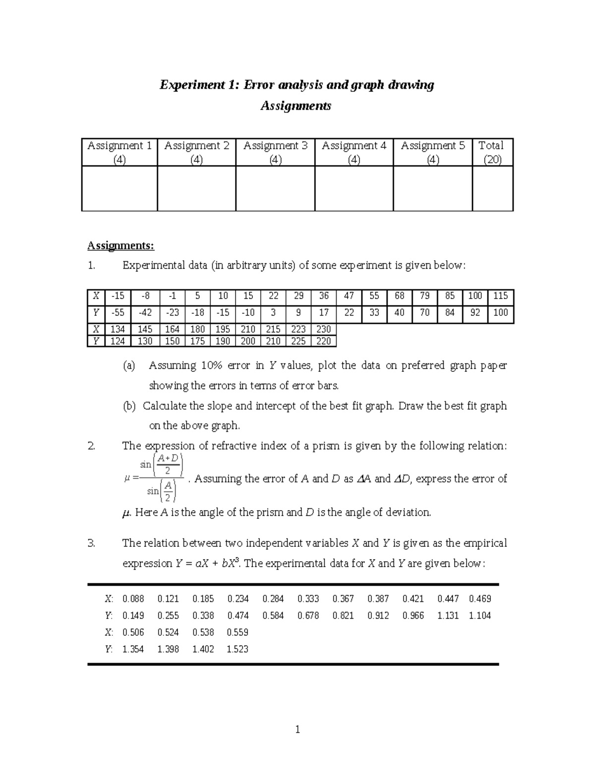 Assignment - Experiment 0 - Error Analysis and Graph Drawing - Experiment 1: Error analysis and ...