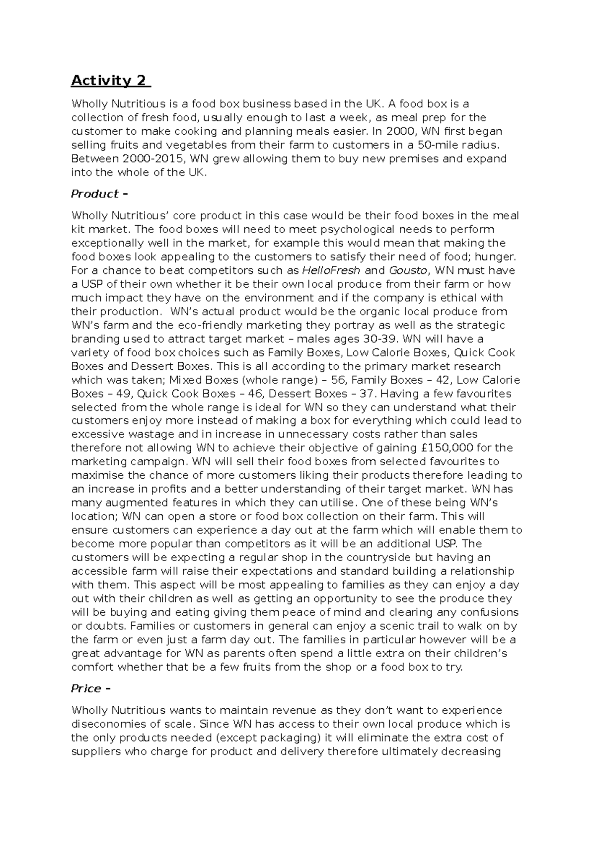 Activity 2 - Wholly Nutritious 7P's - Activity 2 Wholly Nutritious is a ...