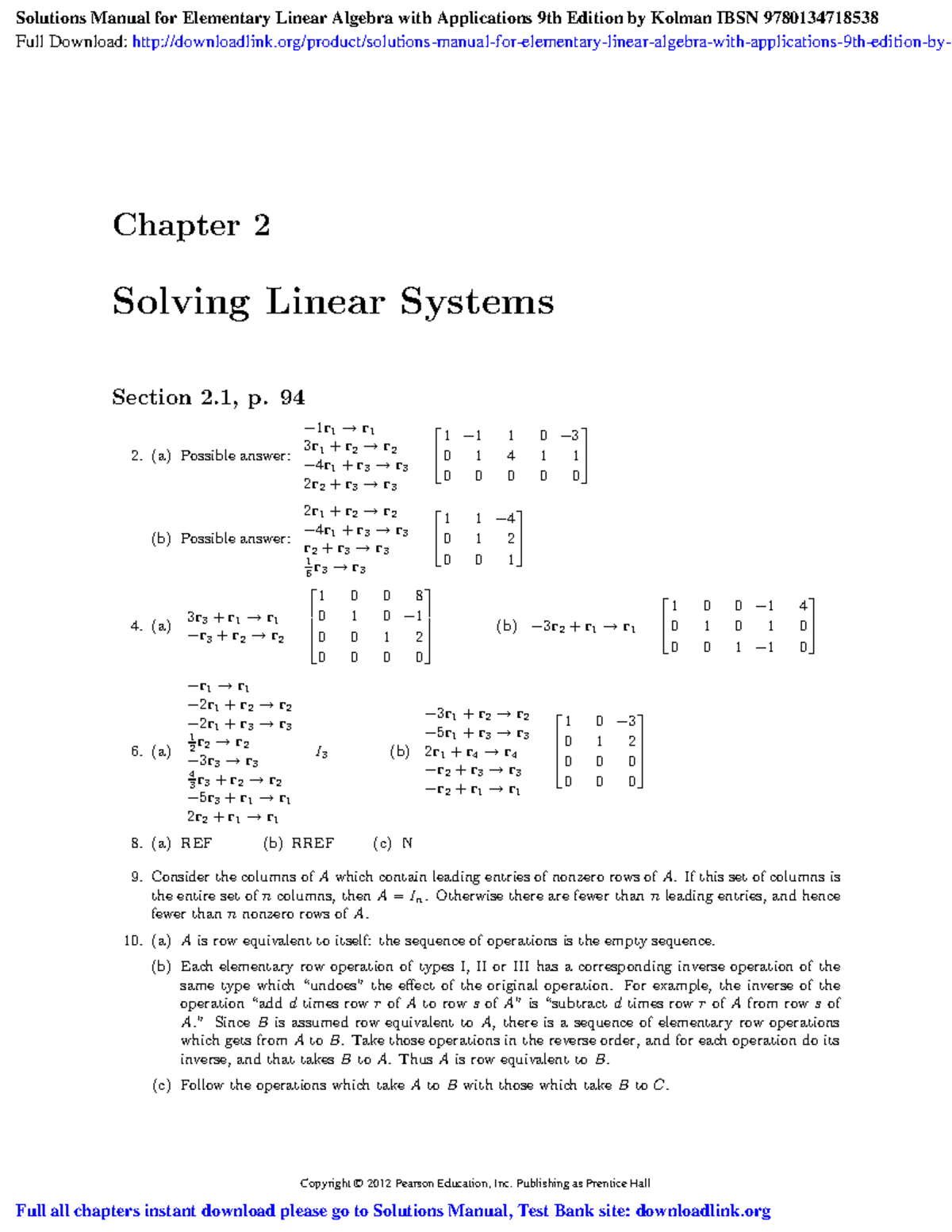 Solutions manual for elementary linear algebra with applications 9th ...