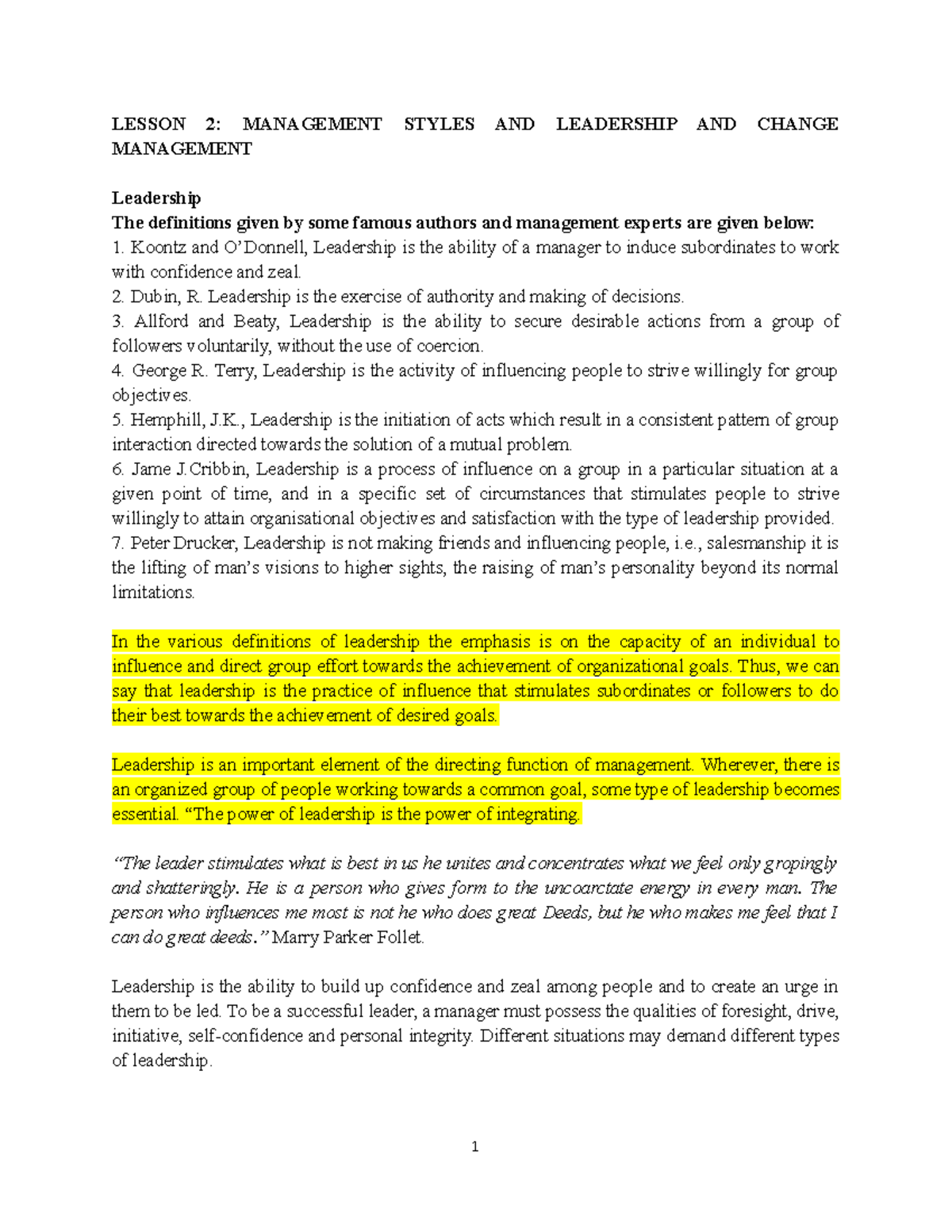 Lesson 2 Management Styles AND Leadership - LESSON 2: MANAGEMENT STYLES ...