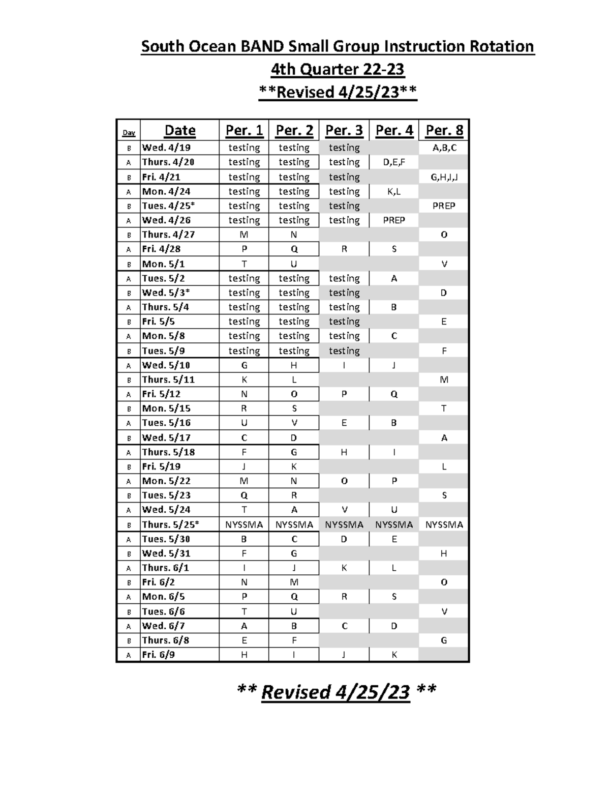 Rev.4th Quarter rotation - South Ocean BAND Small Group Instruction ...