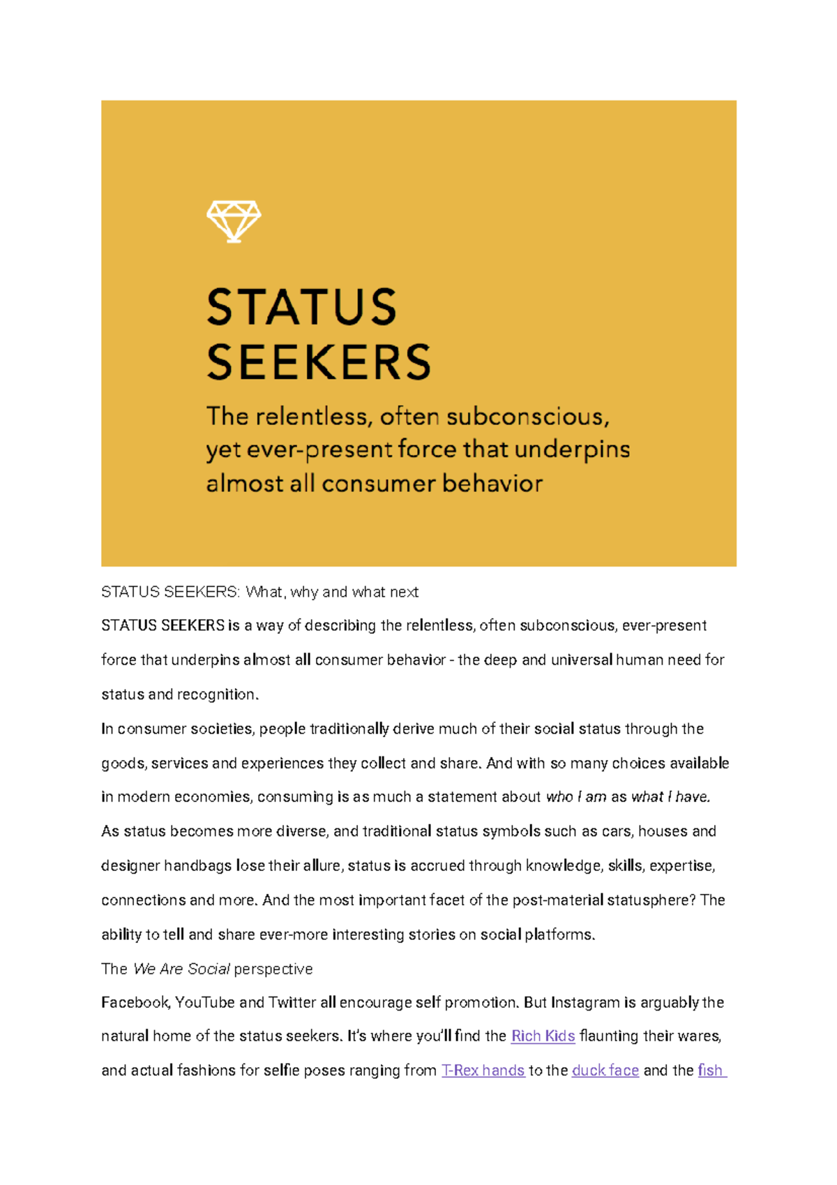 Status Seekers - STATUS SEEKERS: What, why and what next STATUS SEEKERS ...