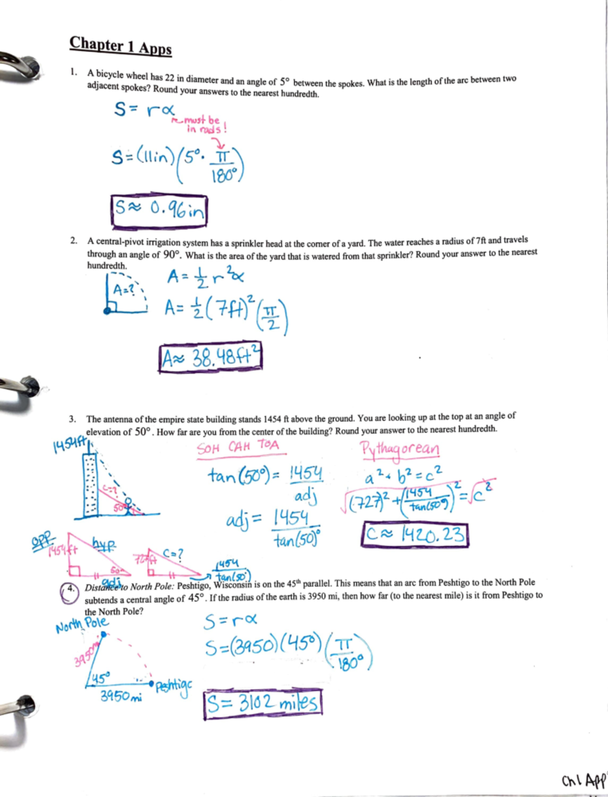 MATH1316 Chapter 1 Apps - Chapter 1 Apps l. A bicycle wheel has 22. d ...