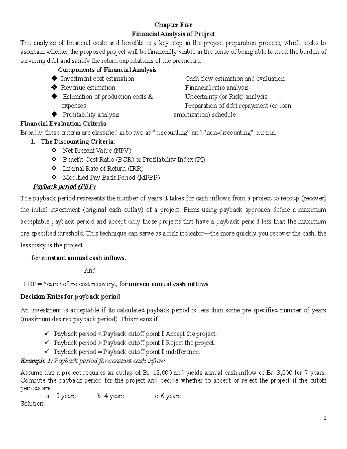 Ext.Project Chapter five - Chapter Five Financial Analysis of Project ...