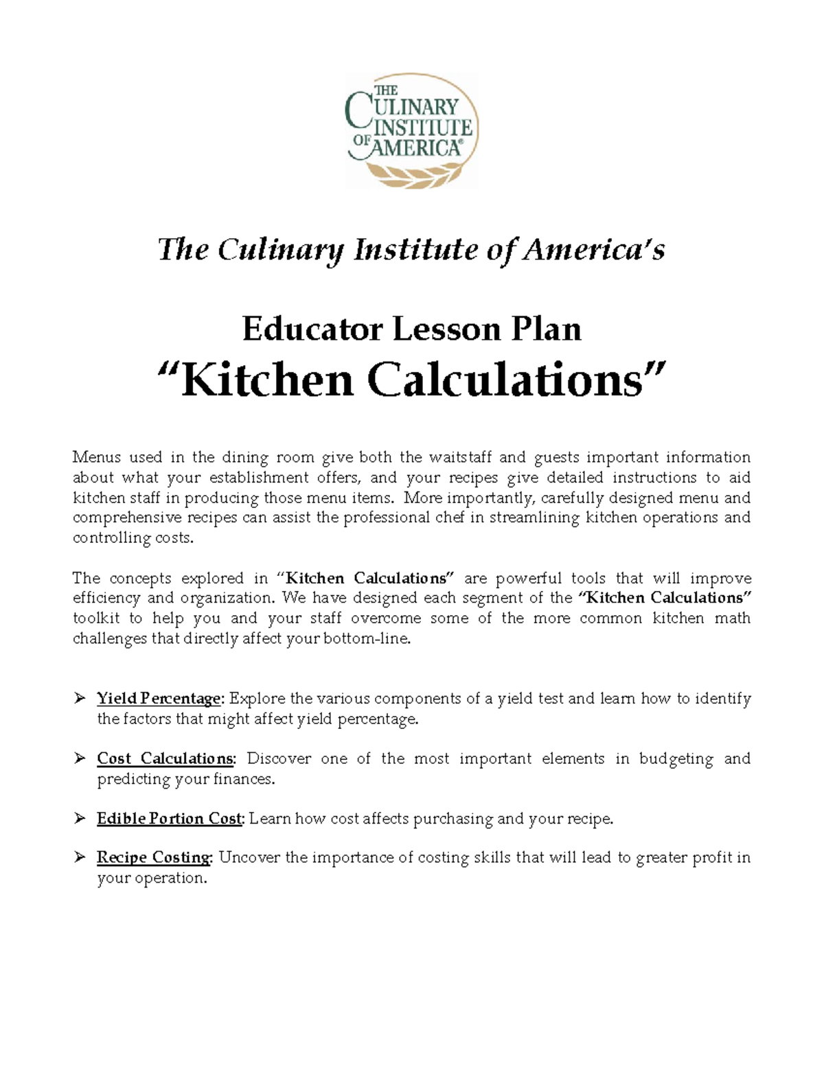 Costing techniques-calculations - The Culinary Institute of America’s ...