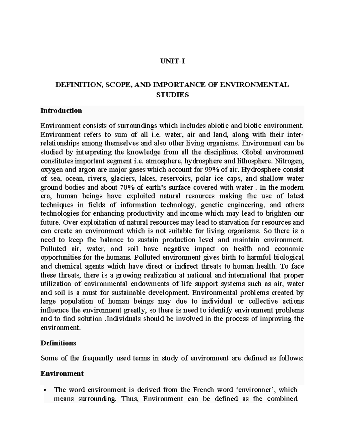 EVS UNIT-I - These are the notes of the first unit of Environmental ...