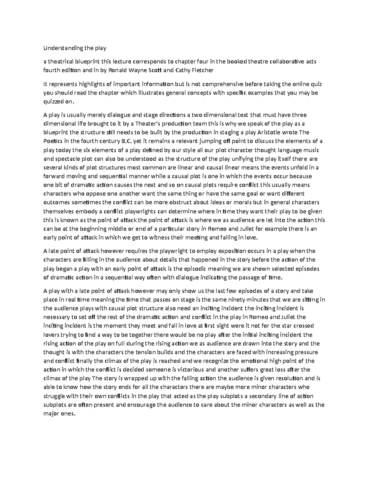 Chapter 4 Understanding the play - Understanding the play a theatrical ...