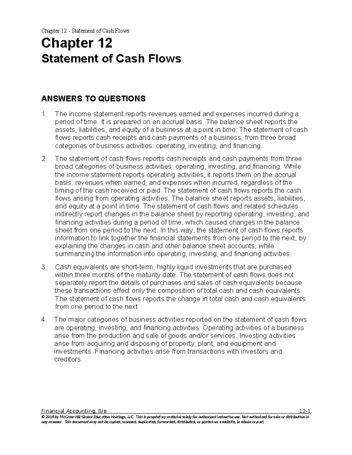 Chapter 12 Solutions-excluding homework - Chapter 12 Statement of Cash ...