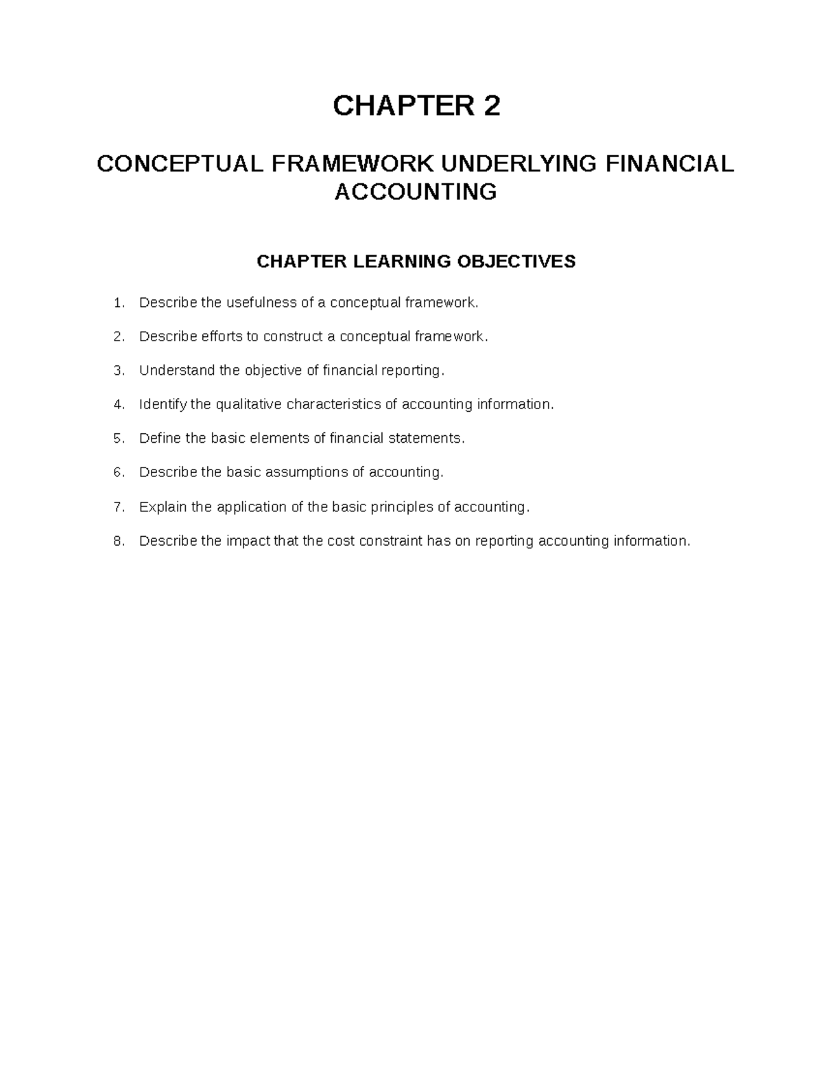 Ch02 Conceptual Framework Underlying Financial Accounting - CHAPTER 2 CONCEPTUAL FRAMEWORK - Studocu