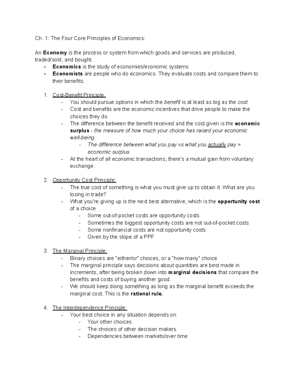 Ch1 - Econ - Ch. 1: The Four Core Principles of Economics: An Economy ...