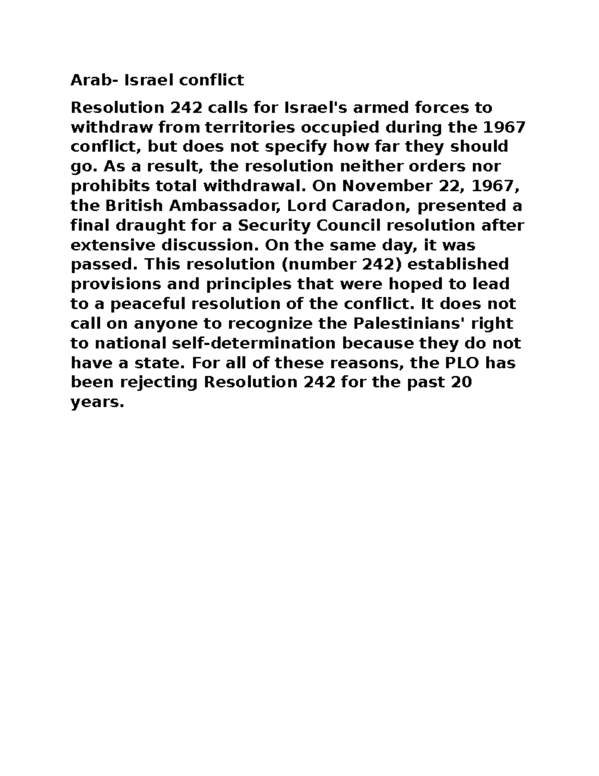 Arab- Isreal conflict - ................................. - Arab ...