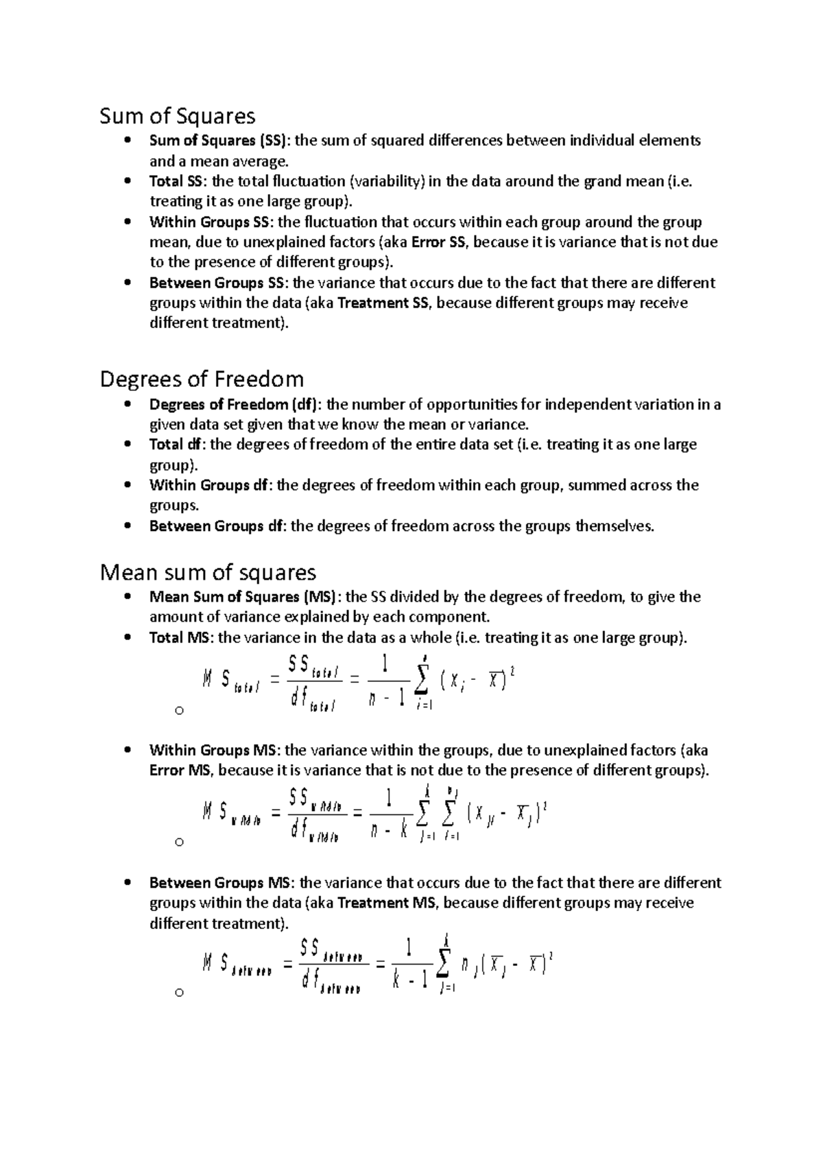 Ss Df Ms Sum Of Squares Mean Sum Of Squares And Degrees Of Freedom Recap And Equations
