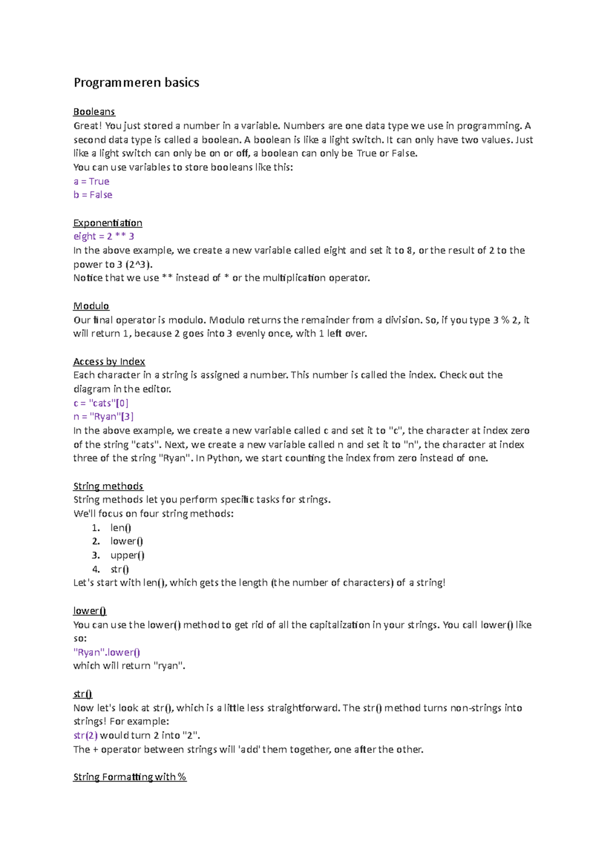 Programmeren basics - Codecademy aantekeningen - Programmeren basics ...