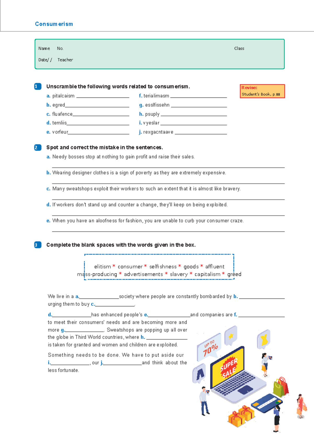 Vocabulary Consumerism - Consumerism Unscramble the following words ...