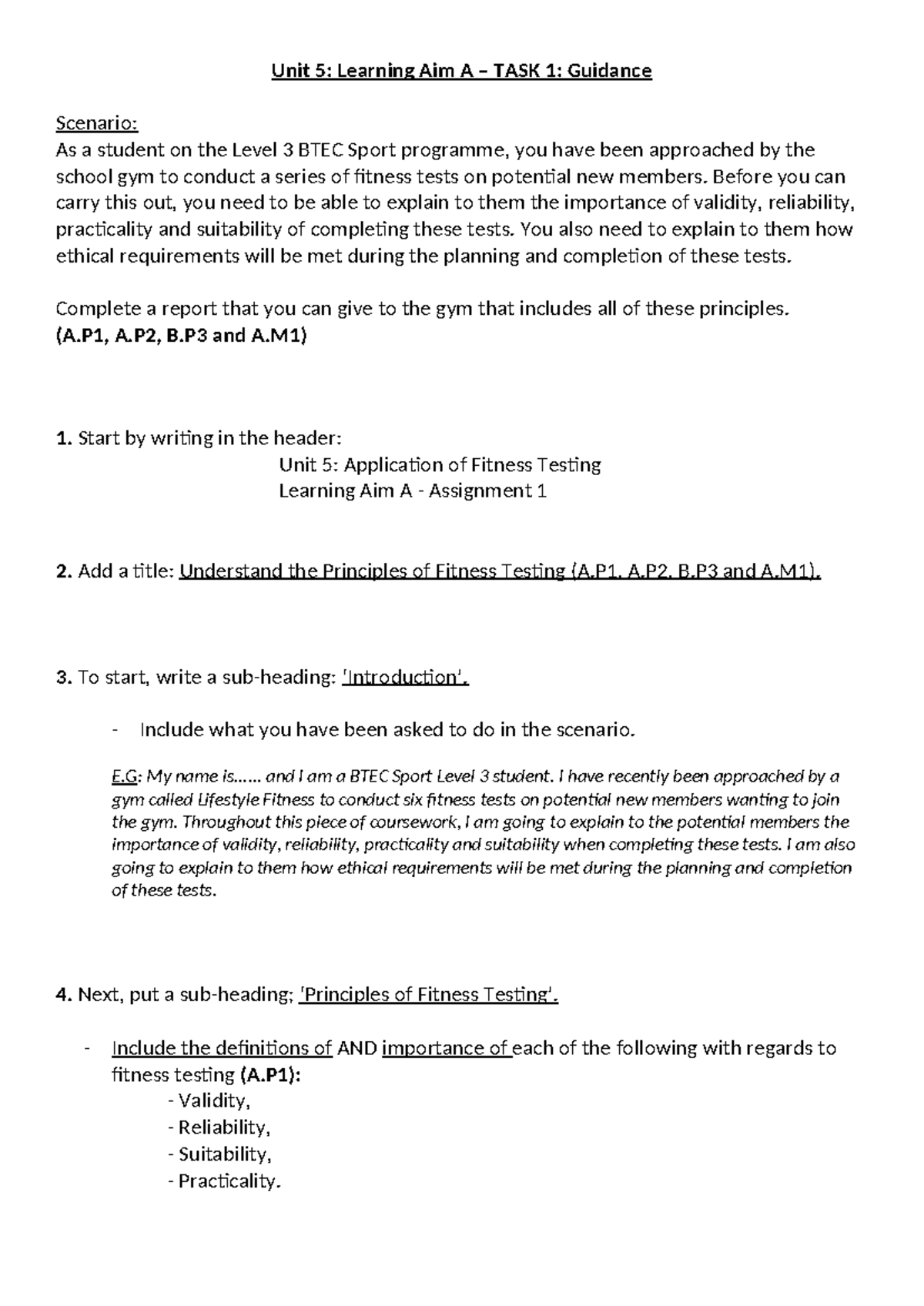 A Task 1 Guidance - Unit 5: Learning Aim A – TASK 1: Guidance Scenario ...