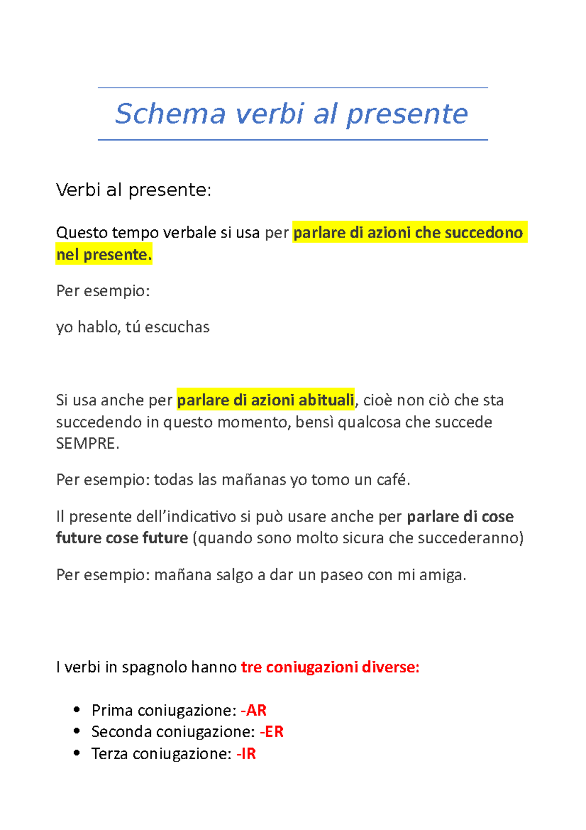 Copia di Schema Verbi AL Presente - Schema verbi al presente Verbi al ...