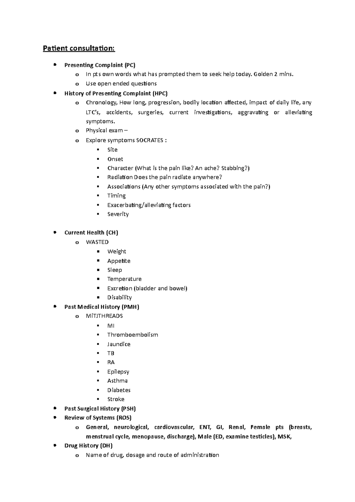 Patient consultation notes - Patient consultation: Presenting Complaint ...