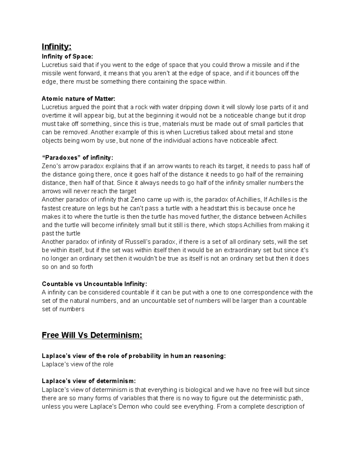 Philosophy Full Year Notes - Infinity: Infinity of Space: Lucretius ...