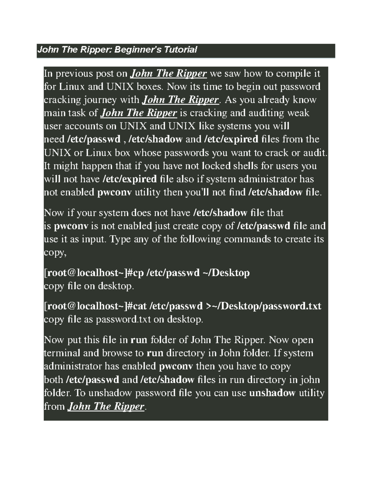 John The Ripper Beginner's Tutorial - Now its time to begin out ...