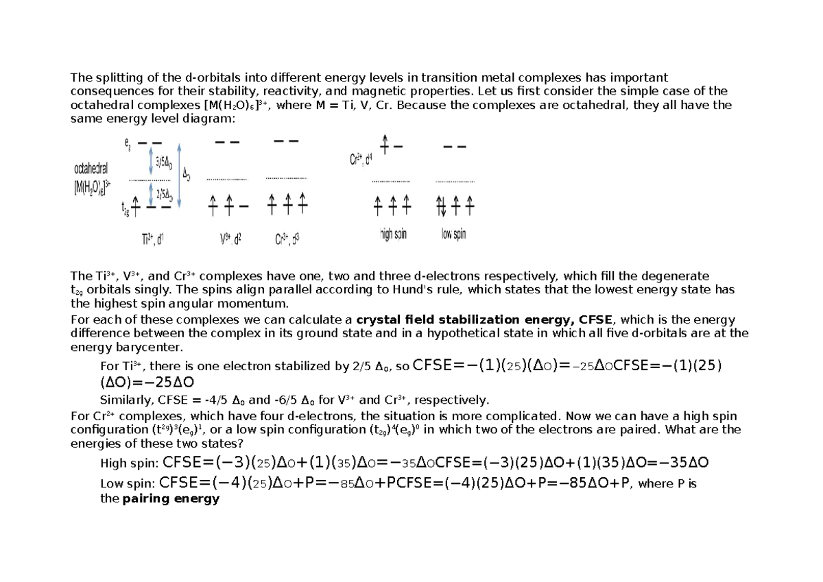 Pairing energy - ####### The splitting of the d-orbitals into different ...