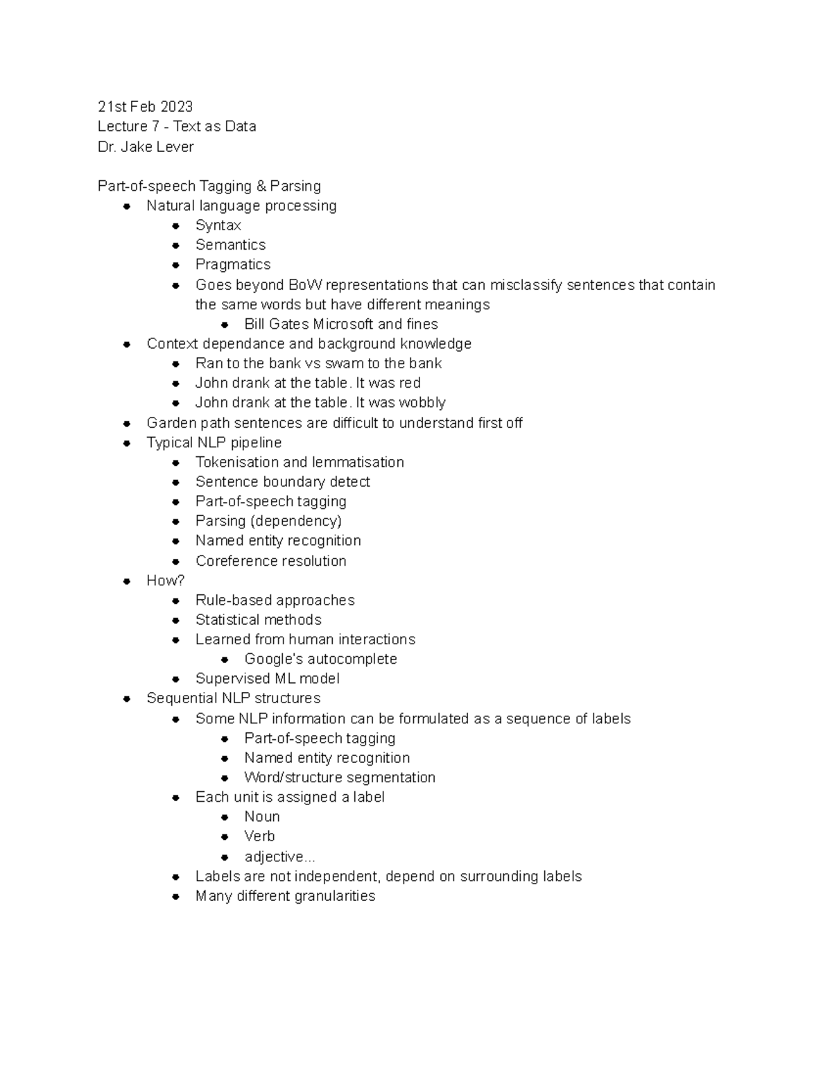Text as Data Lecture 7 - 21st Feb 2023 - COMPSCI4074 - Studocu